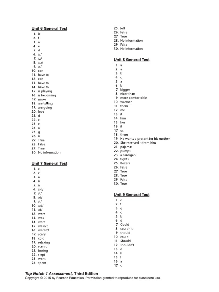 Assessment Answer Key | PDF