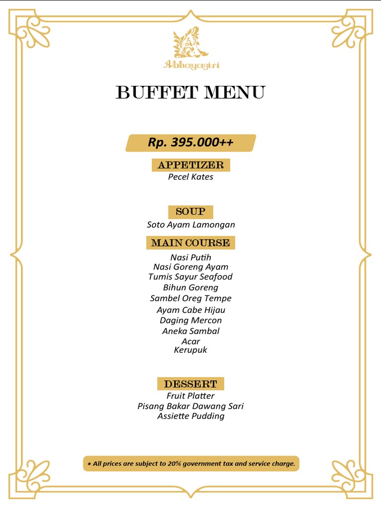 Buffet Menu | PDF | Indonesia | Food And Drink