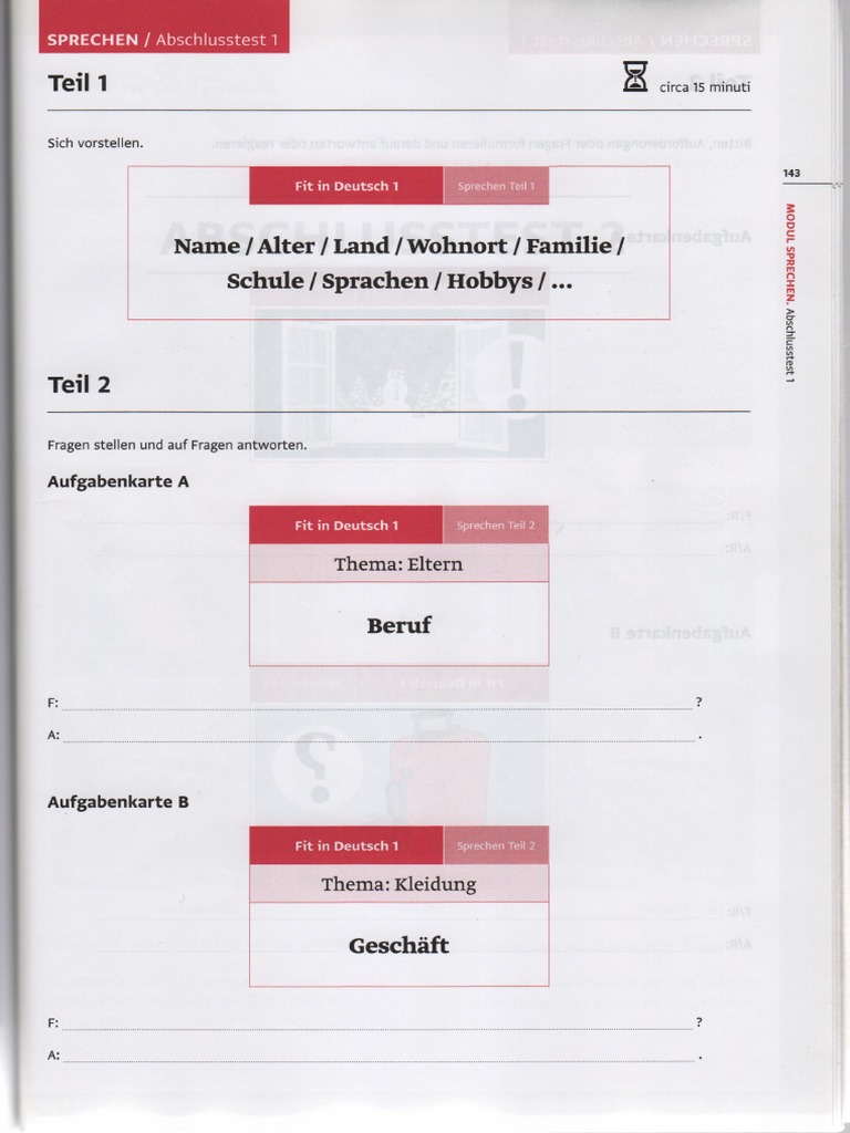 OK GOETHE ZERTIFIKAT A1 - SPRECHEN - Abschlusstest 1.3 Teil 1.3+2.3 | PDF