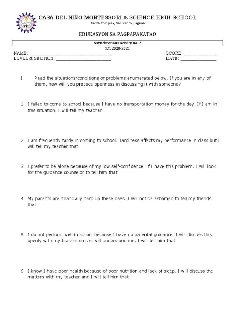 ESP Asynchronous Activity No. 2 | PDF | Wellness