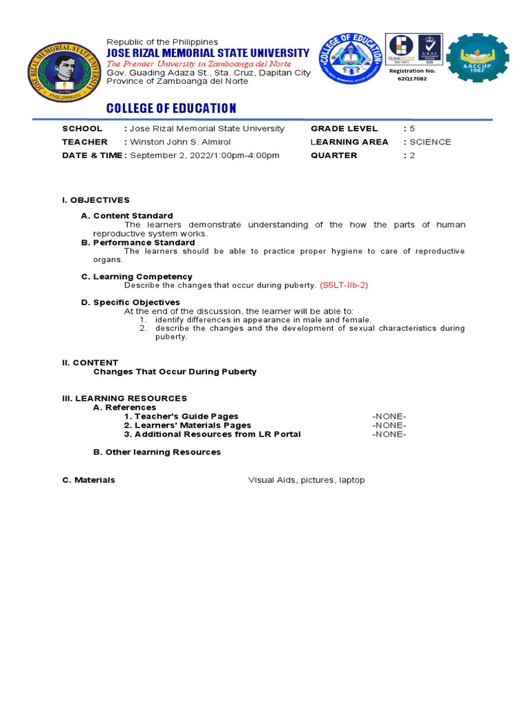 Puberty Lesson Plan | PDF | Puberty | Menstruation