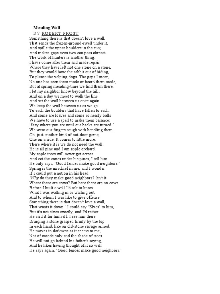Analysis of Frost's "Mending Wall" | PDF | Poetry