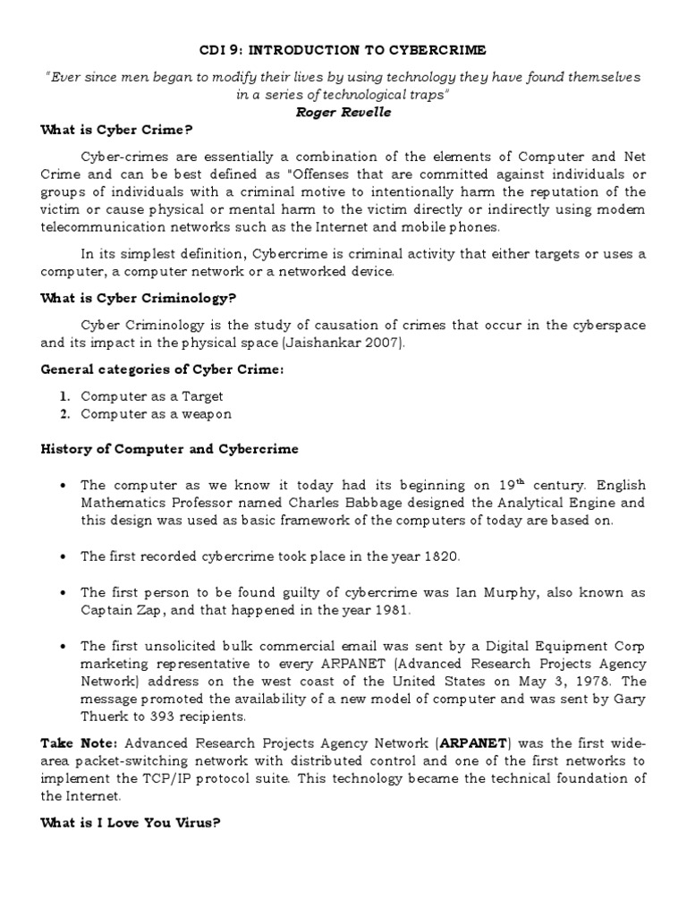 Cdi 9 Introduction To Cybercrime First Part | PDF | Computer Data ...