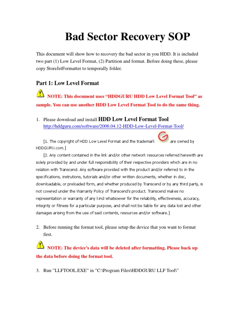 Hdd Bad Sector Recovery Sop Pdf Hard Disk Drive File Format