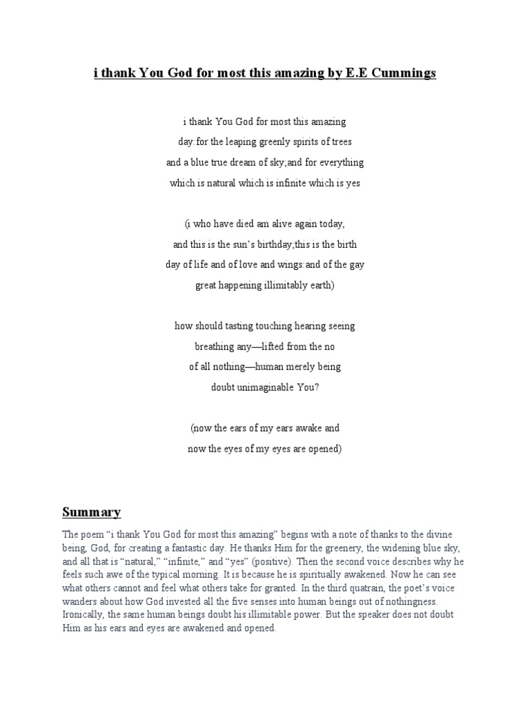 I Thank You God For Most This Amazing | PDF | Poetry
