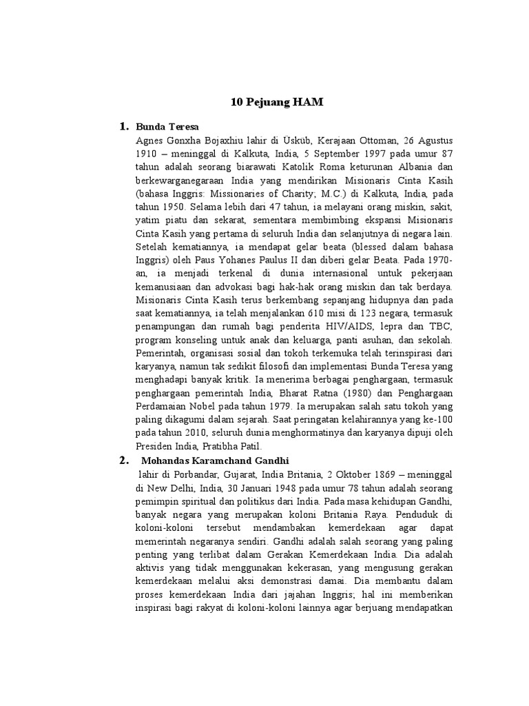 10 Tokoh Pejuang HAM Terkenal | PDF | Ilmu Sosial
