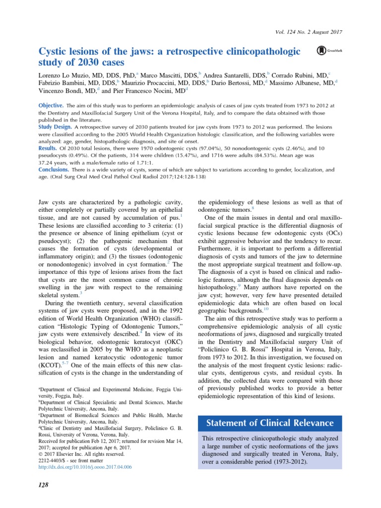 Jaw Cysts: A 2030-Case Study Analysis | PDF | Medical Specialties ...