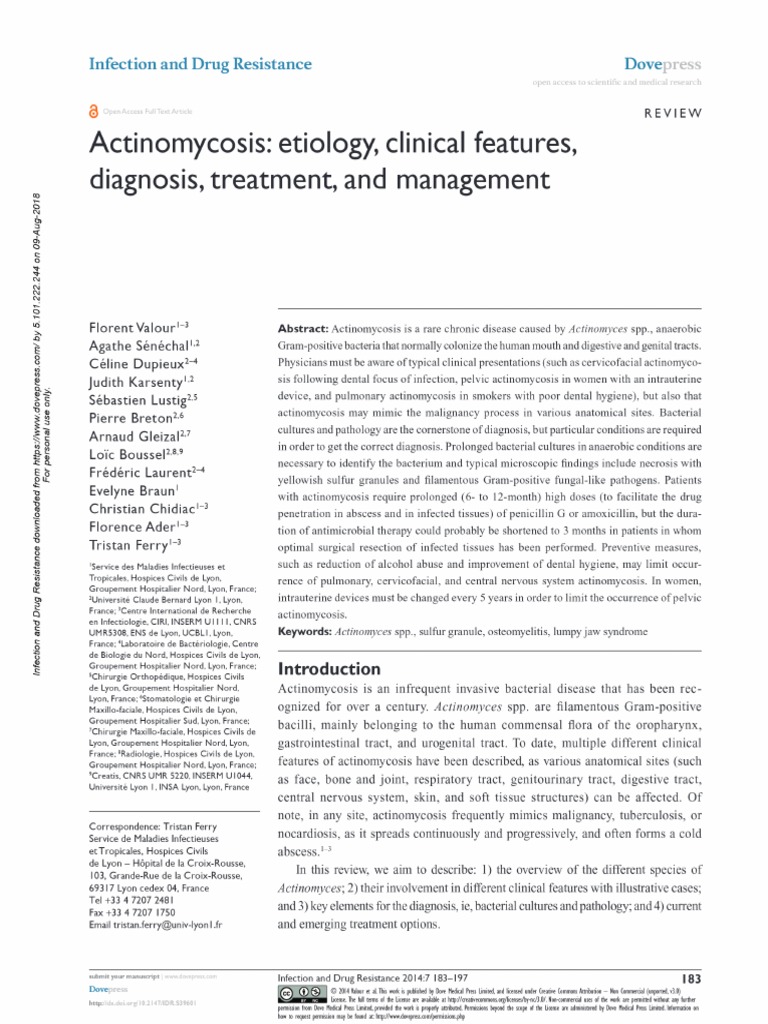 Actinomycosis - Etiology, Clinical Features, Diagnosis, Treatment and Management | PDF