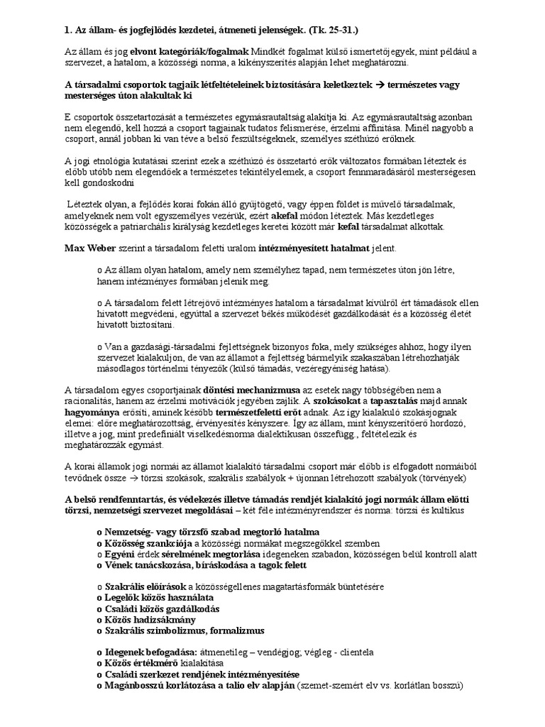 Egyetemes Állam - És Jogtörténet I Kidolgozott | PDF