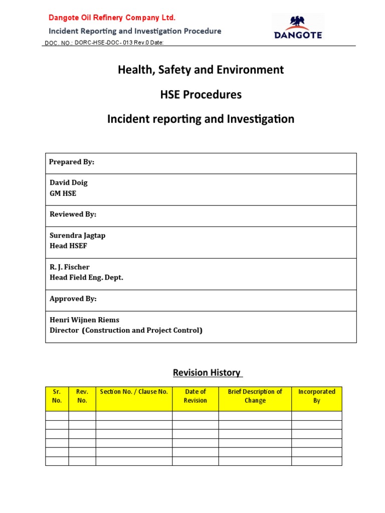 Dangote Oil Refinery Incident Reporting Guide | PDF | Occupational ...