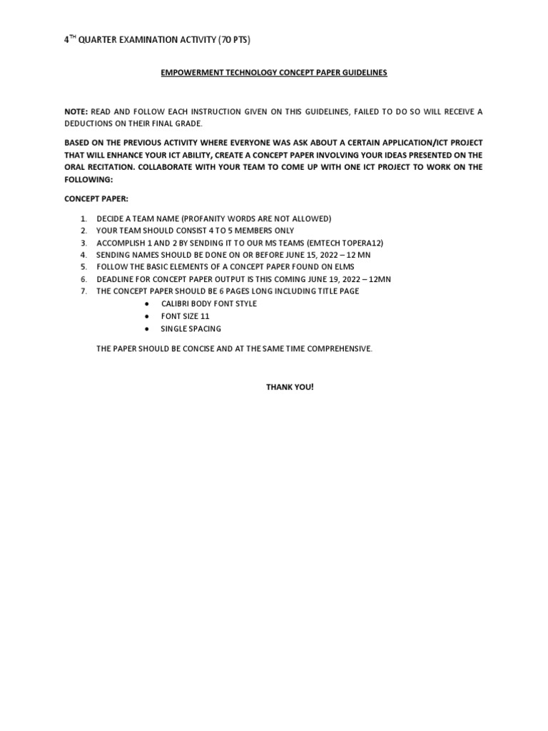 Empowerment Technology Concept Paper Guidelines | PDF