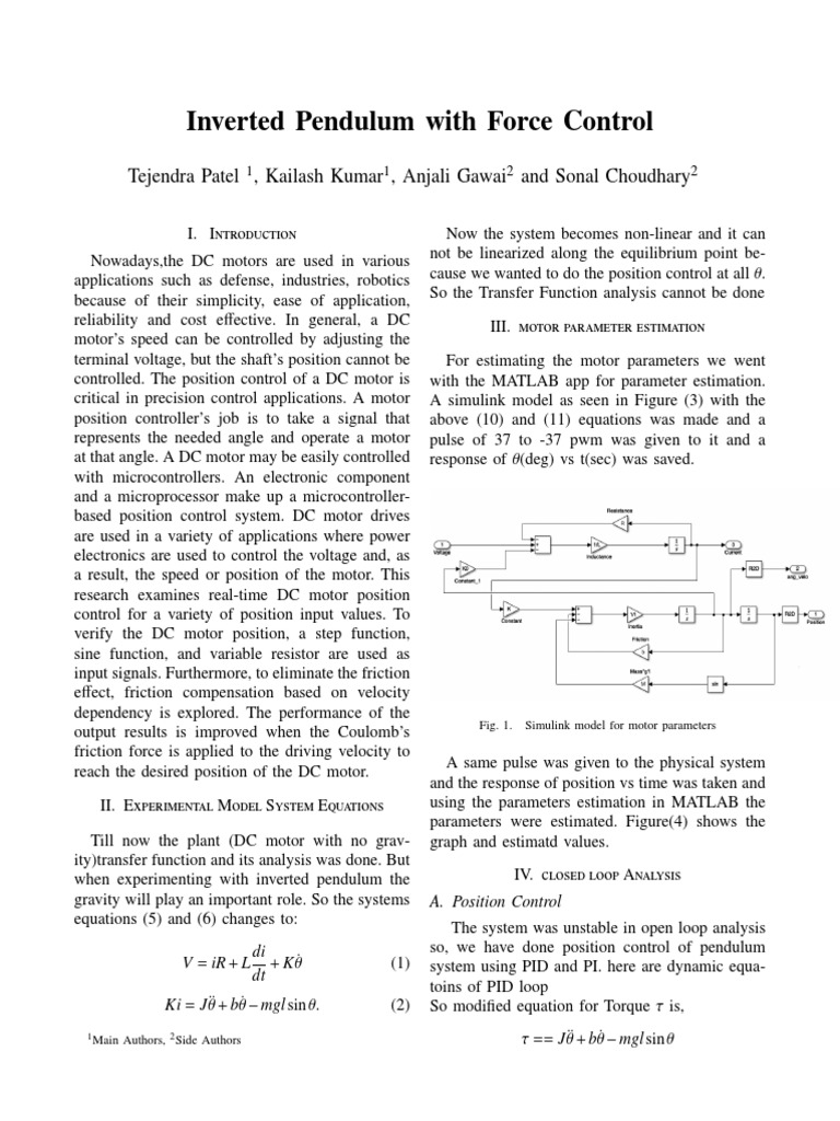 Force Control in Inverted Pendulum System | PDF | Electric Motor ...