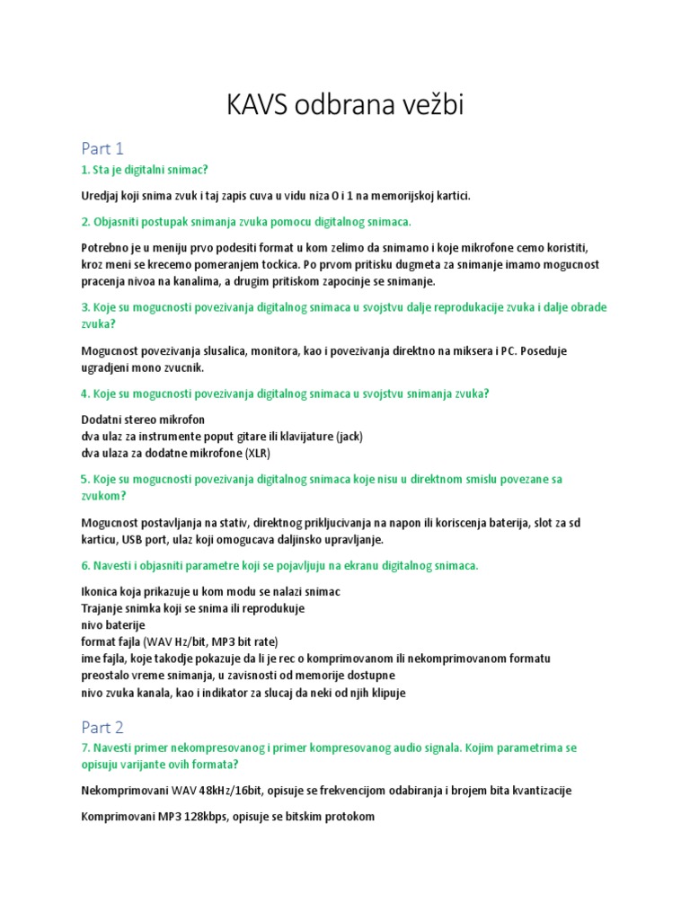 KAVS Odbrana Vezbi 1 | PDF