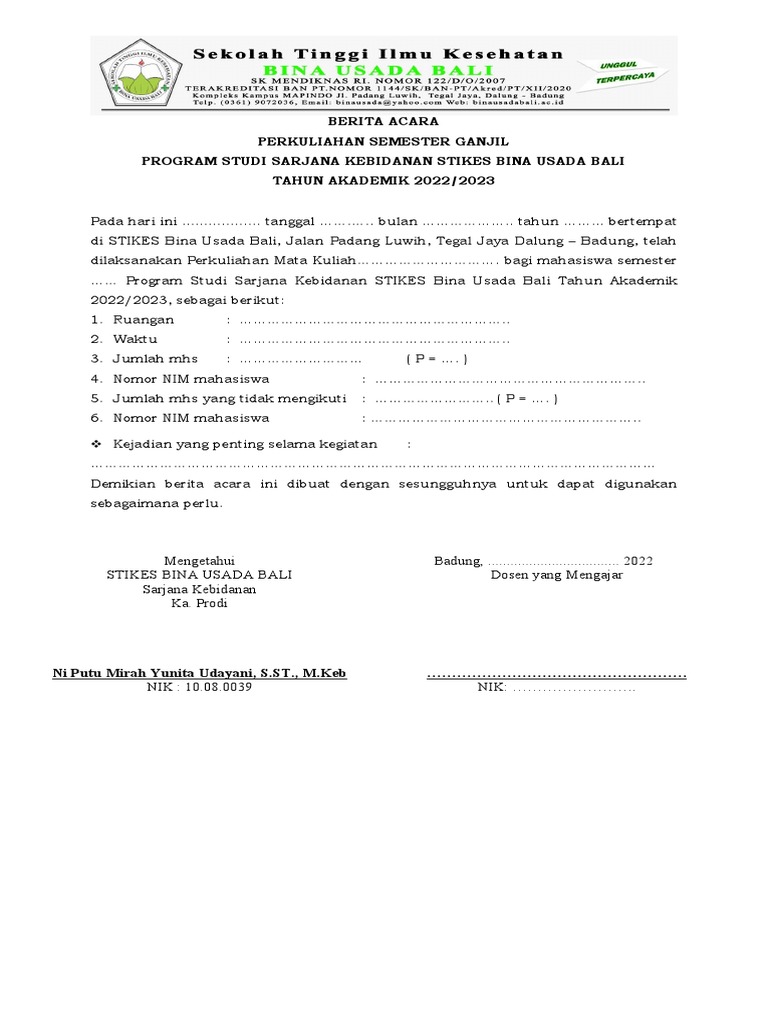Berita Acara Perkuliahan | PDF | Seni