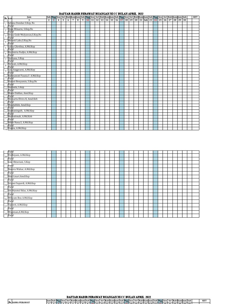 DAFTAR HADIR NSCC Gabungan April 2022 | PDF