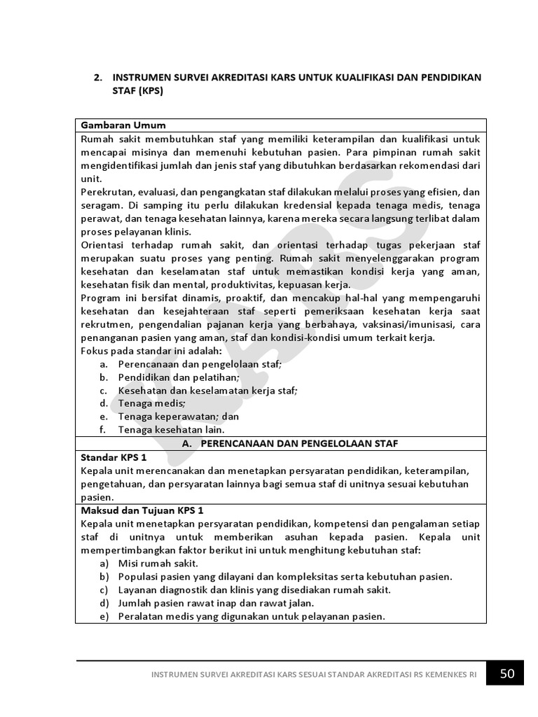 A2 KPS - Instrumen Survei Akreditasi KARS Sesuai STARKES 2022-58-96 | PDF