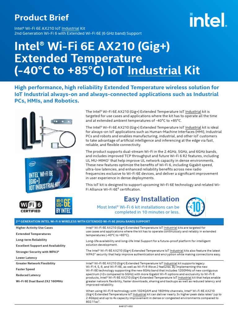 Intel WiFi 6E AX210 - Extended Temp IoT Industrial Kit - Product Brief ...