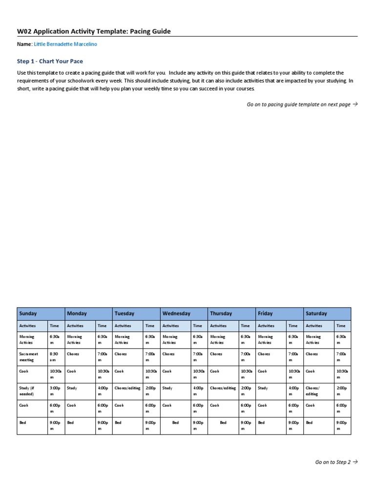 pc103 Document w02ApplicationActivityTemplate PacingGuide | PDF ...
