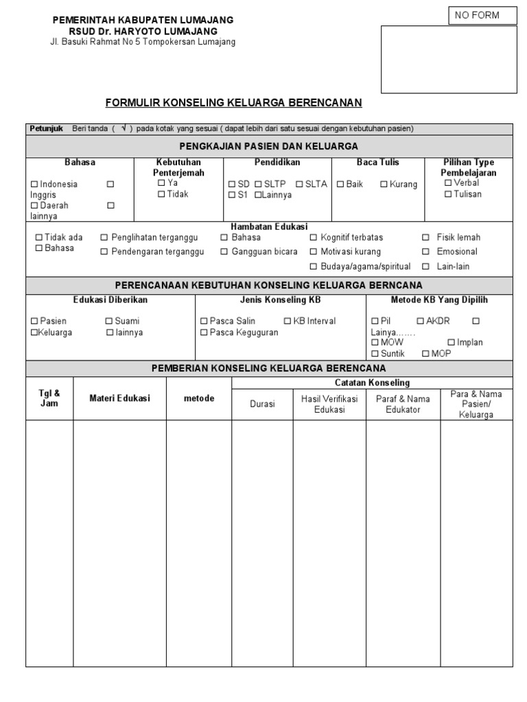Form Konseling Keluarga Berencana Pdf