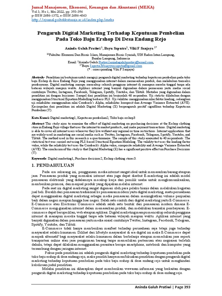 Pengaruh Digital Marketing Terhadap Keputusan Pembelian Pada Toko Baju Ershop Di Desa Endang ...