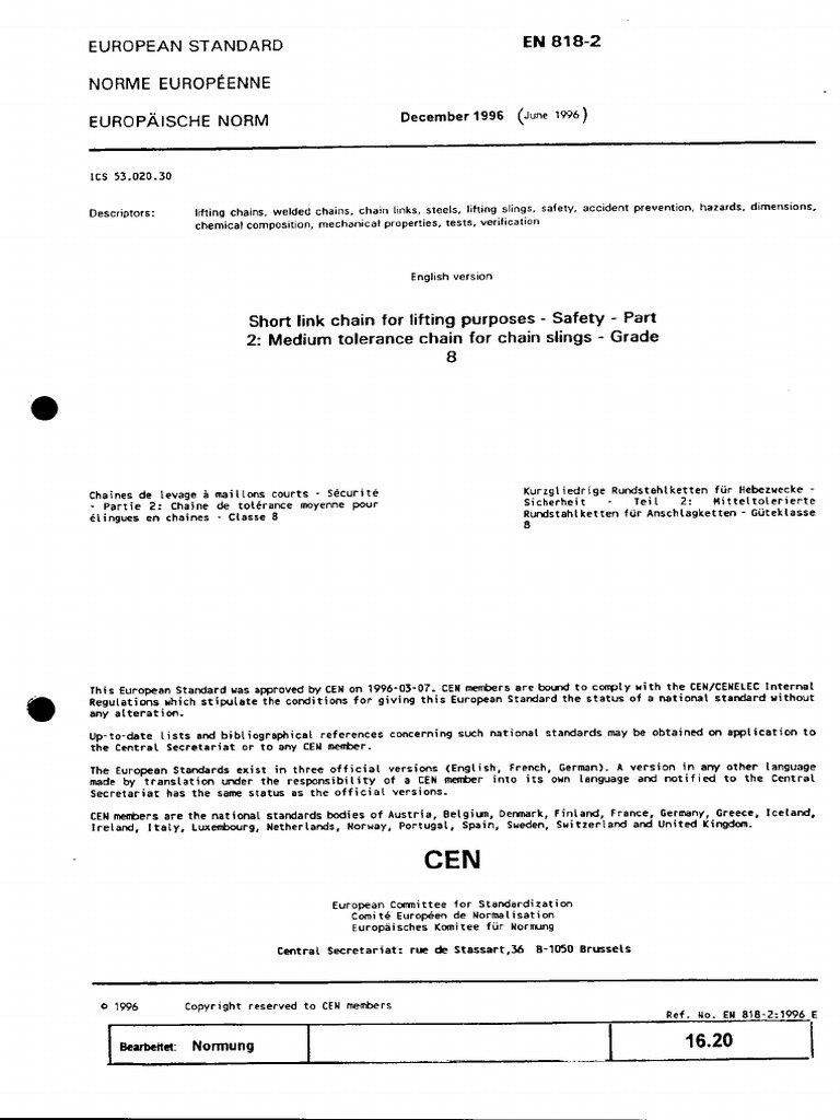 European Standard EN 818 2 of Short Link Chain For Lifting Purposes | PDF