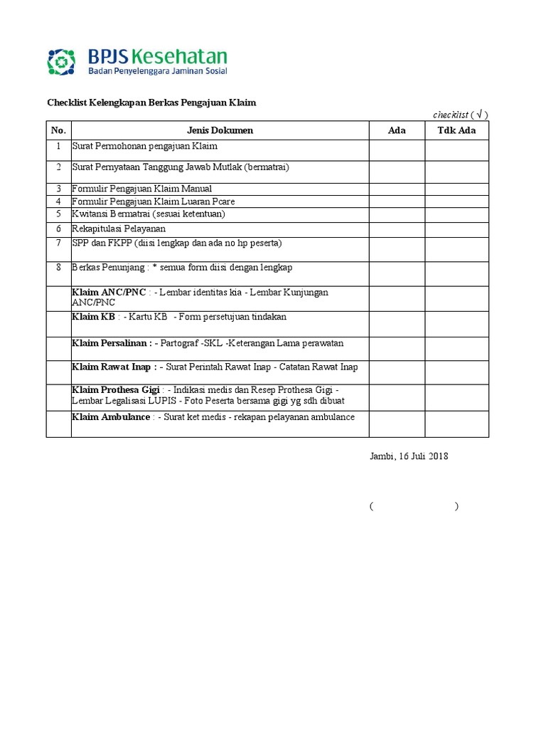 Checklist Kelengkapan Berkas | PDF