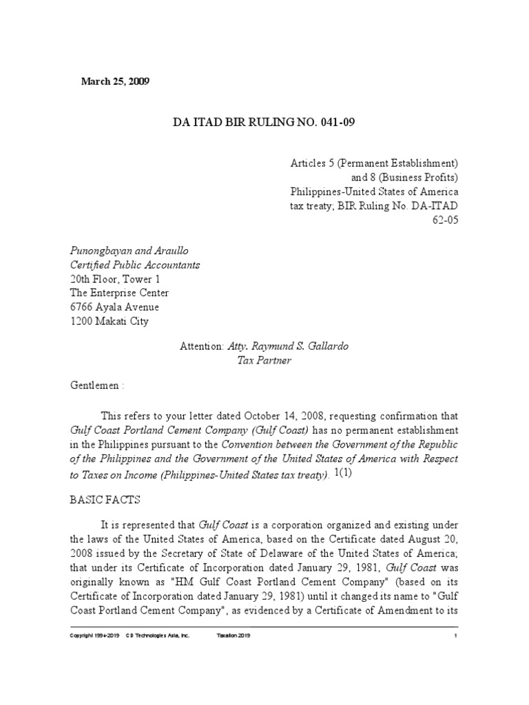 DA ITAD BIR Ruling 041-09 PE Warehse | PDF | Value Added Tax | Taxes