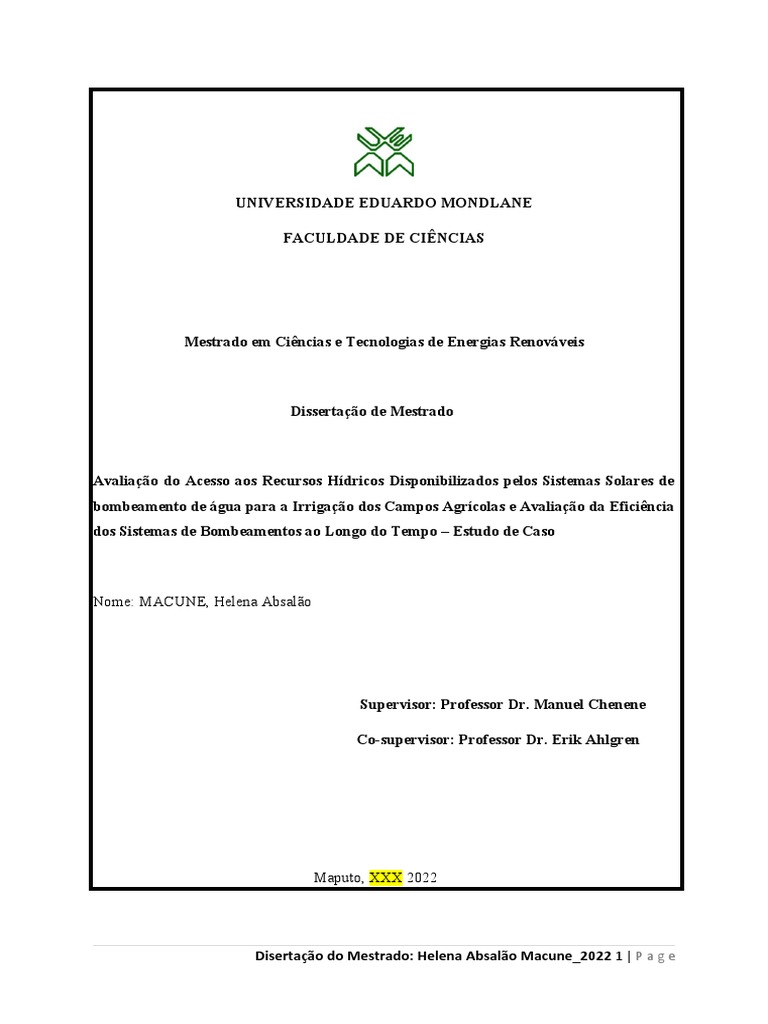 Dissertação de Mestrado Helena Macune 2022 | PDF | Bomba | Moçambique