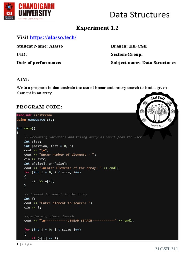 DS Worksheet 2 Alasso | PDF | Array Data Structure | Data