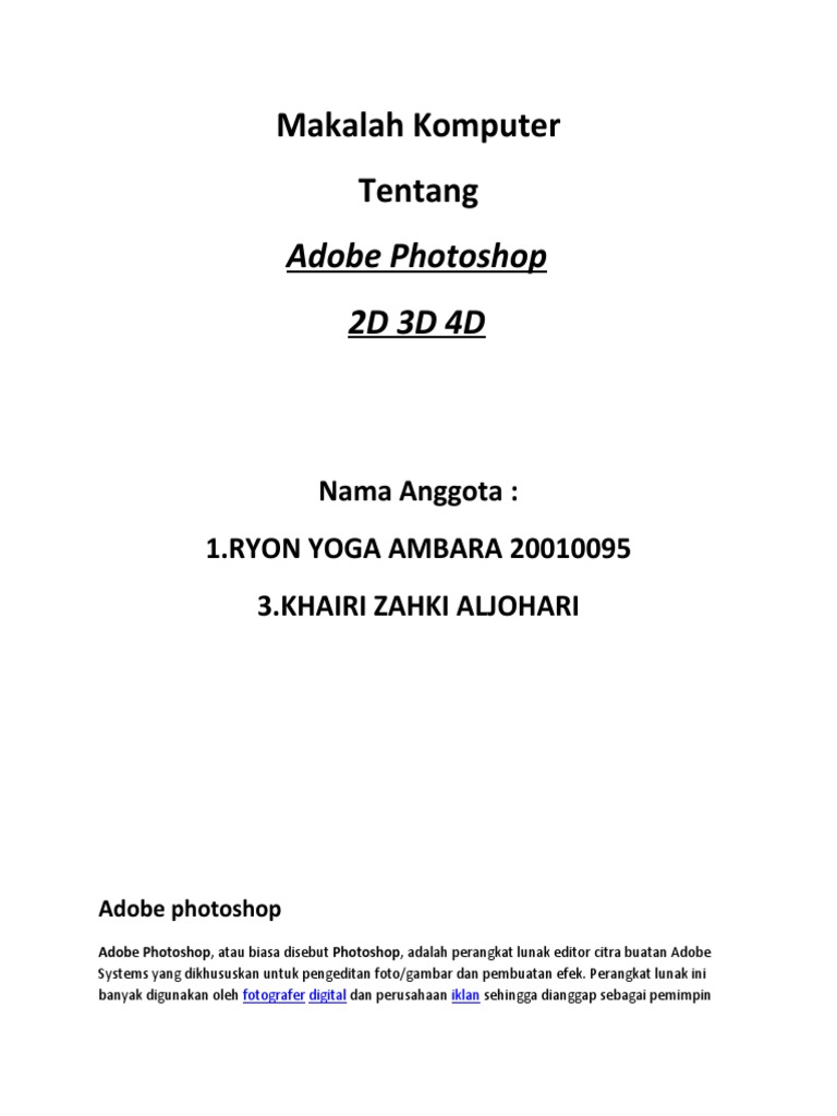 Makalah Komputer Tentang Adobe Photoshop KELOMPOK 2 | PDF