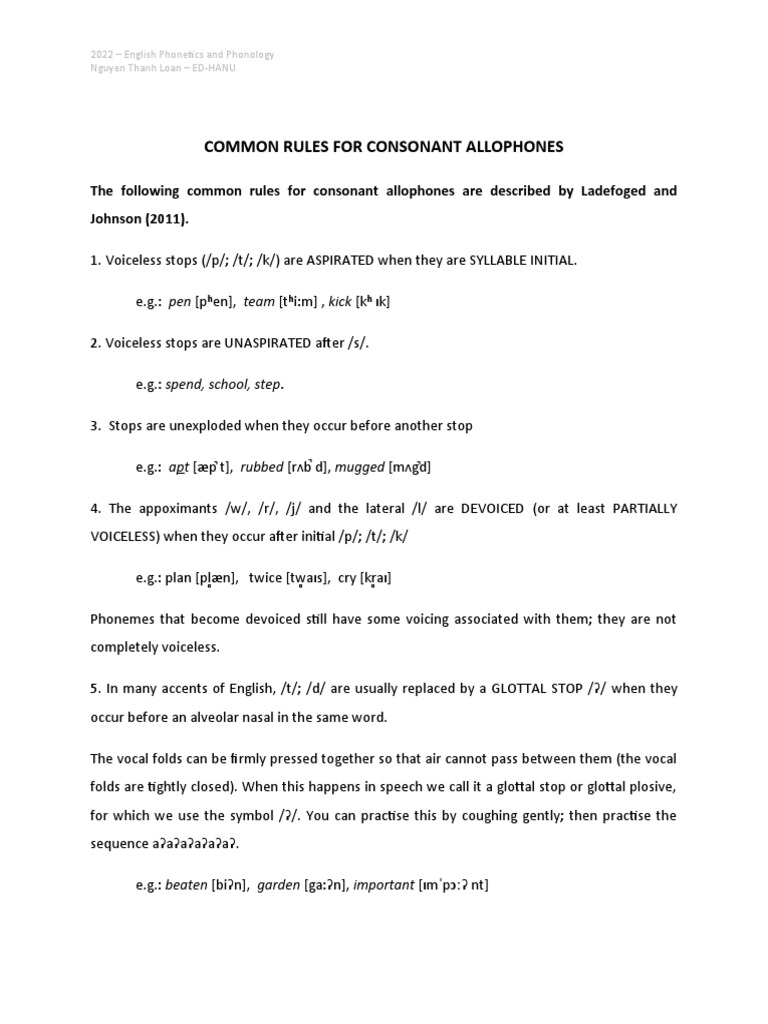 U2 3 Consonant Allophonic Variants | PDF | Consonant | Syllable