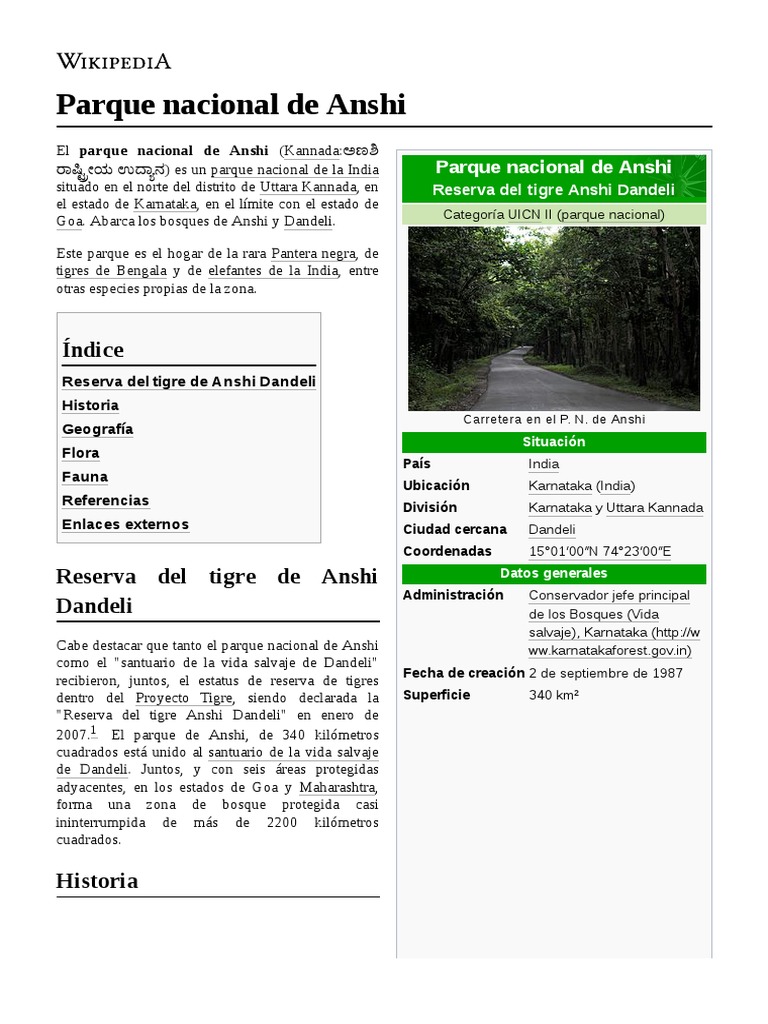 Parque Nacional Anshi en Karnataka | PDF