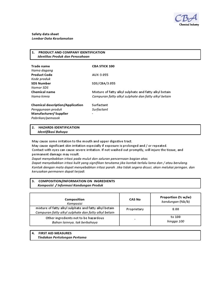 MSDS CBA Stick 100 | PDF