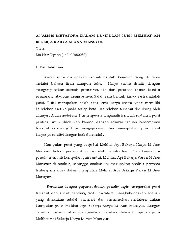 Analisis Metafora Dalam Kumpulan Puisi Sajak Air Karya Hajriansyah | PDF