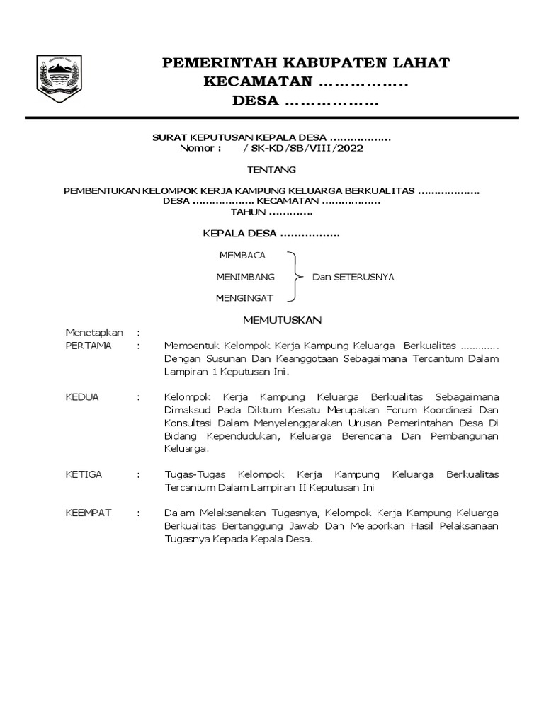 Contoh SK Kampung KB Terbaru | PDF