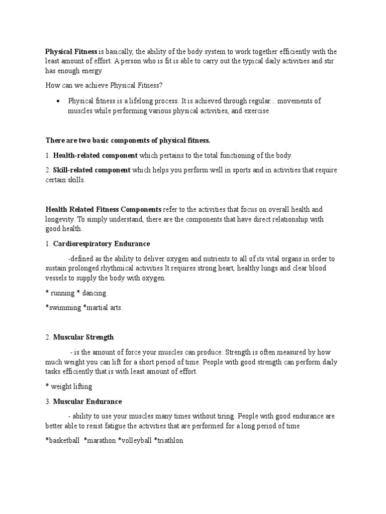 Physical Fitness Notes | PDF | Physical Fitness | Flexibility (Anatomy)