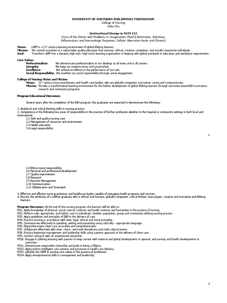 Course Syllabus (NGCM 112) | PDF | Nursing | Chronic Condition
