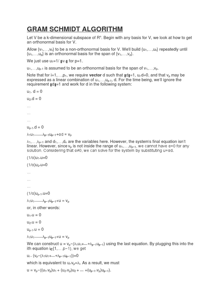 Gram Schmidt Algorithm | PDF | Teaching Methods & Materials