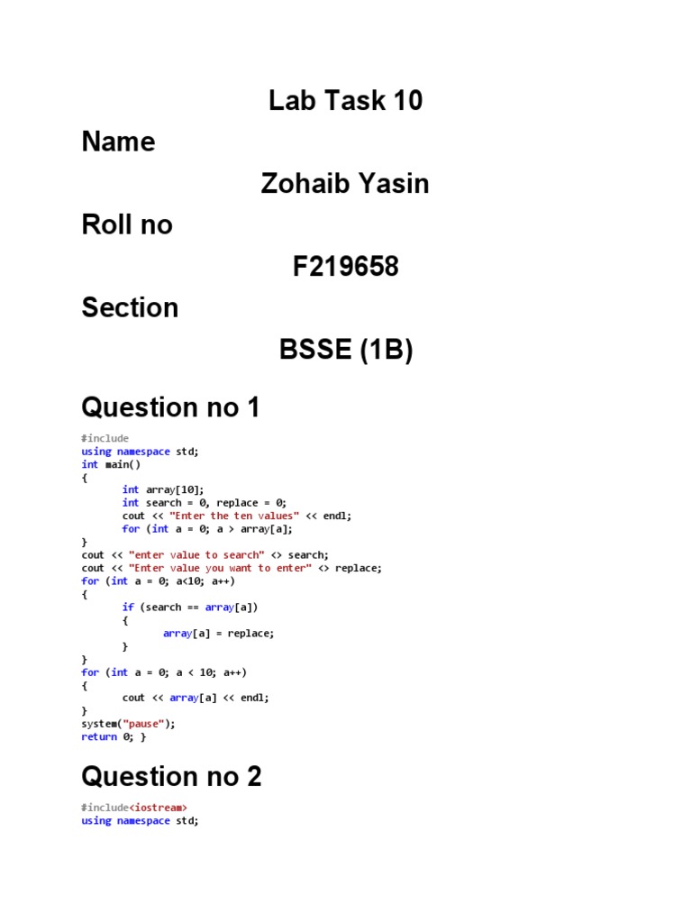 Lab Task 10 | PDF | Computer Programming | Programming Paradigms