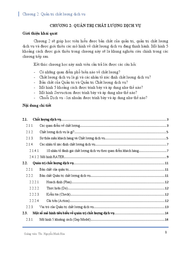 Chuong 2 Quan Tri Chat Luong Dich V (Đư C T PH C H I) | PDF