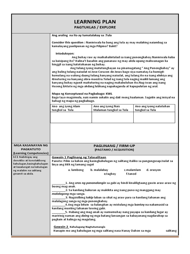 LEARNING PLAN q2 - L2 | PDF