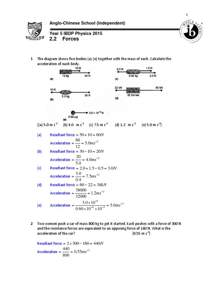 IBDP Physics Forces Problems | PDF | Force | Friction
