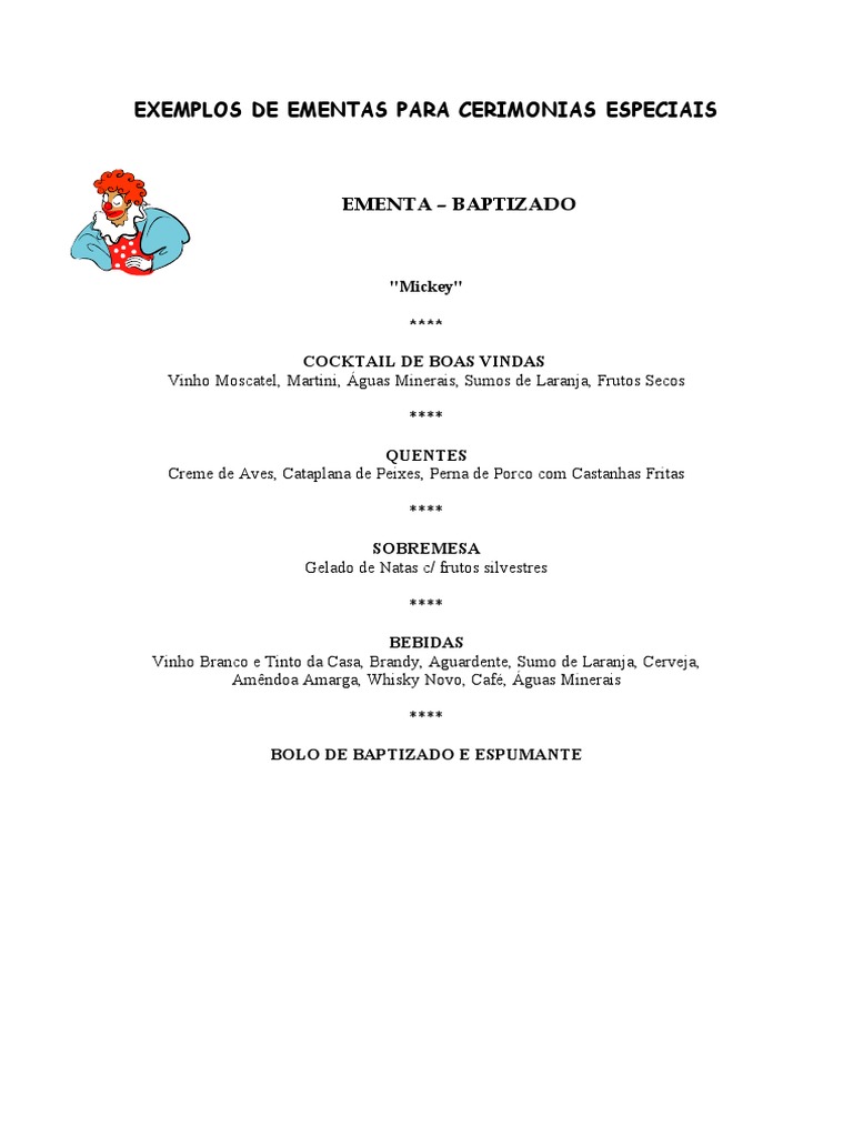 Exemplos de Ementas para Cerimonias Especiais | PDF | Caldo | Comida regional e étnica