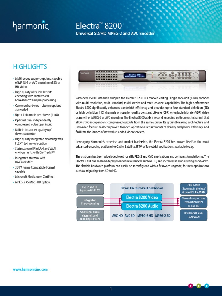 Harmonic Electra8200 - Datasheet e | PDF | High Definition Television ...