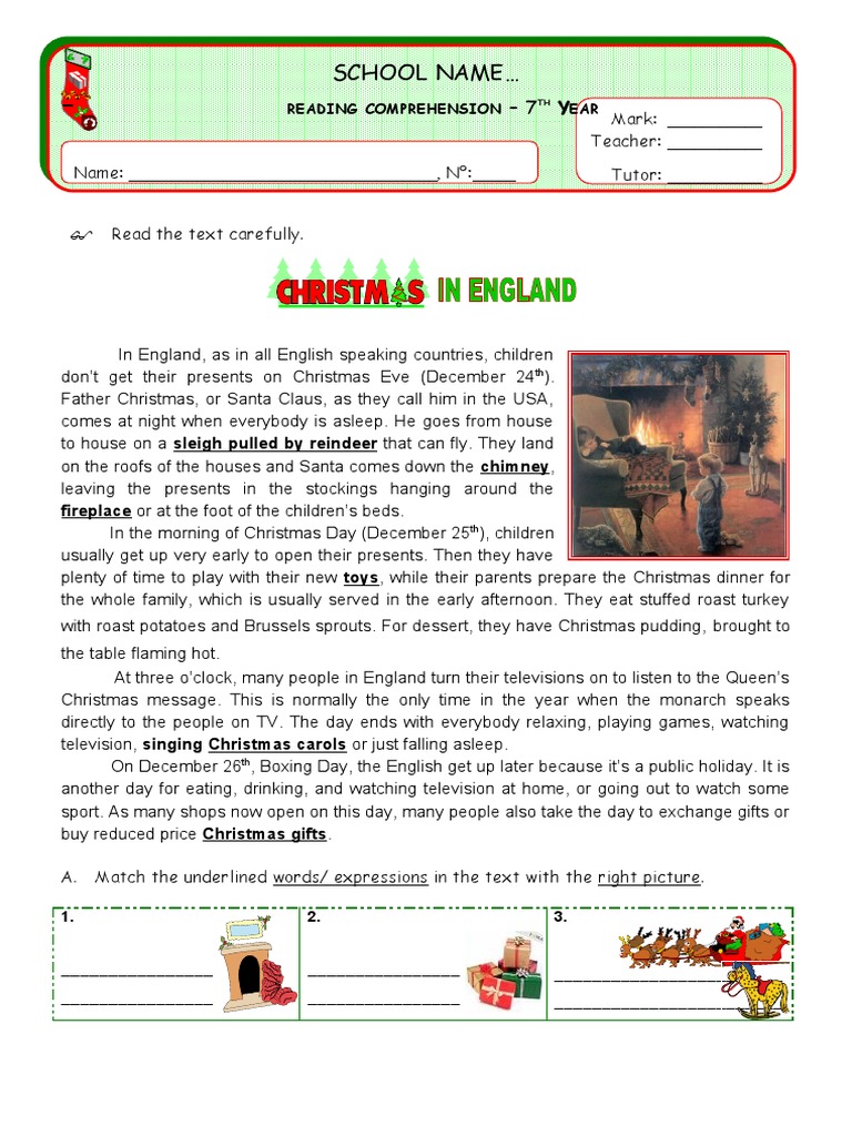 Traditions of Christmas in England: A Reading Comprehension Exercise ...