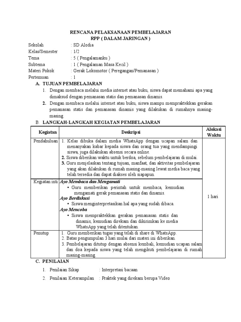 RPP KLS 1 (12-01-21) | PDF | Karier & Perkembangan