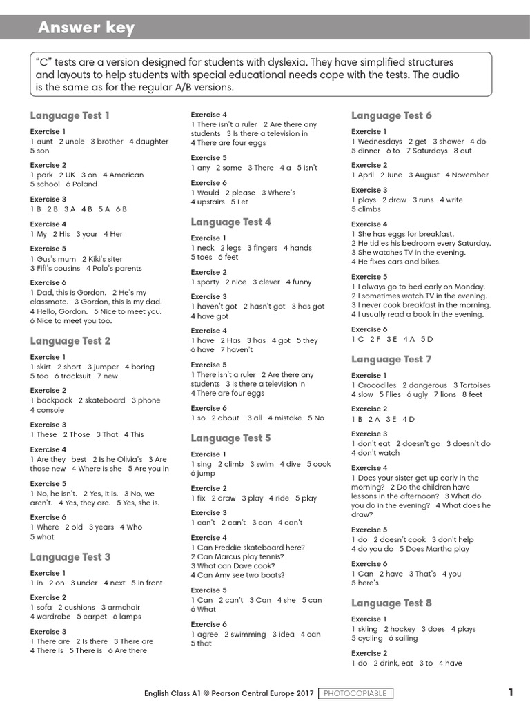 ECA1 - Tests - Answer Key C | PDF