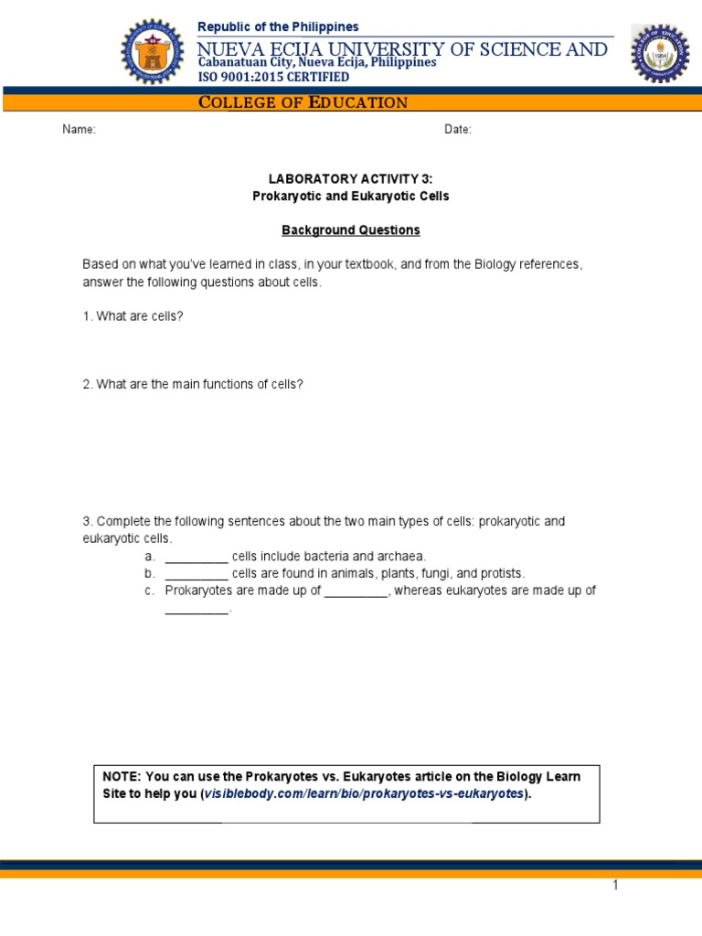 Lab Activity 3 Pdf Cell Biology Prokaryote 