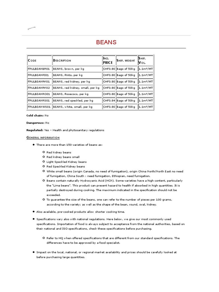 Beans Specification 1323377867 | PDF | Pallet