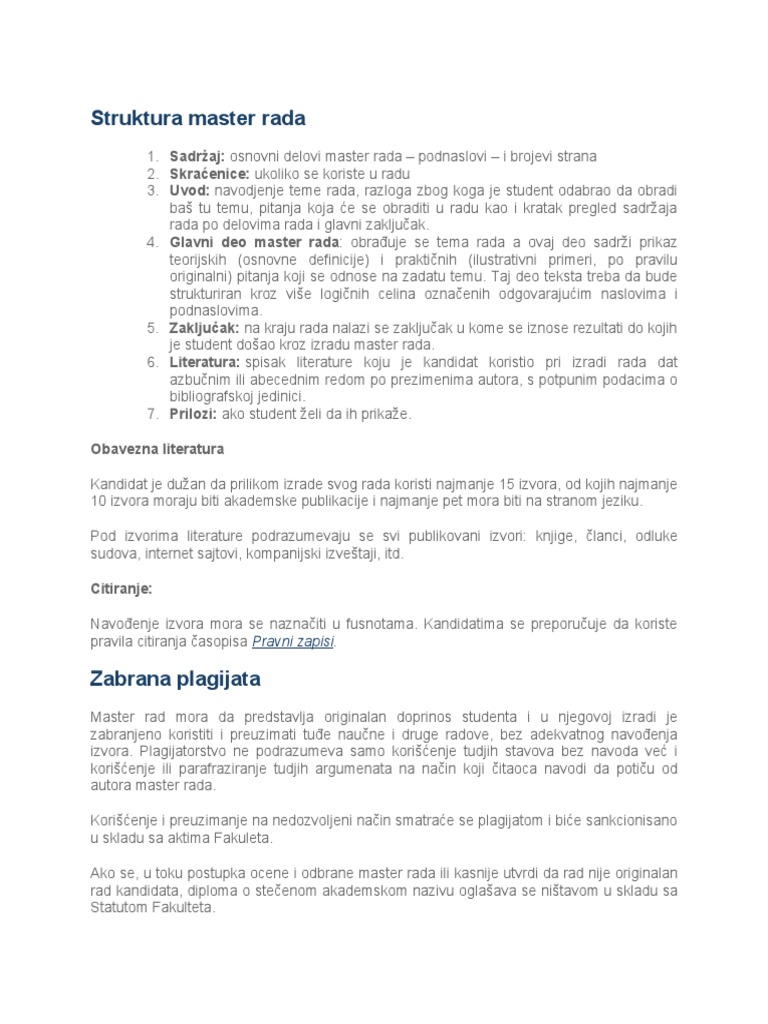 Struktura Master Rada: Obavezna Literatura | PDF
